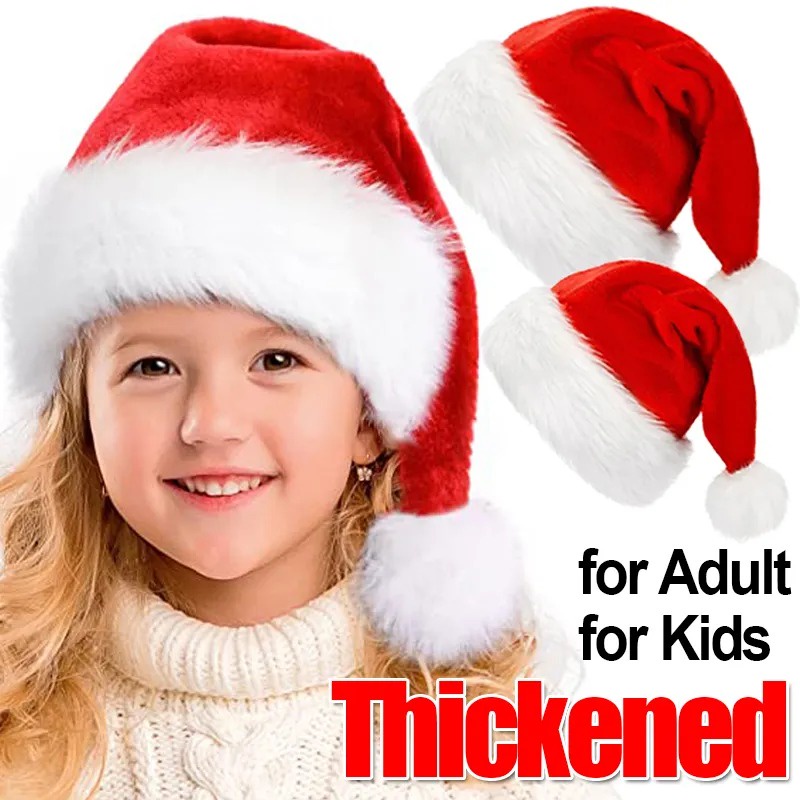 New Year Christmas Hat Red Plush Thickened Santa Hats for Adult Kids ...