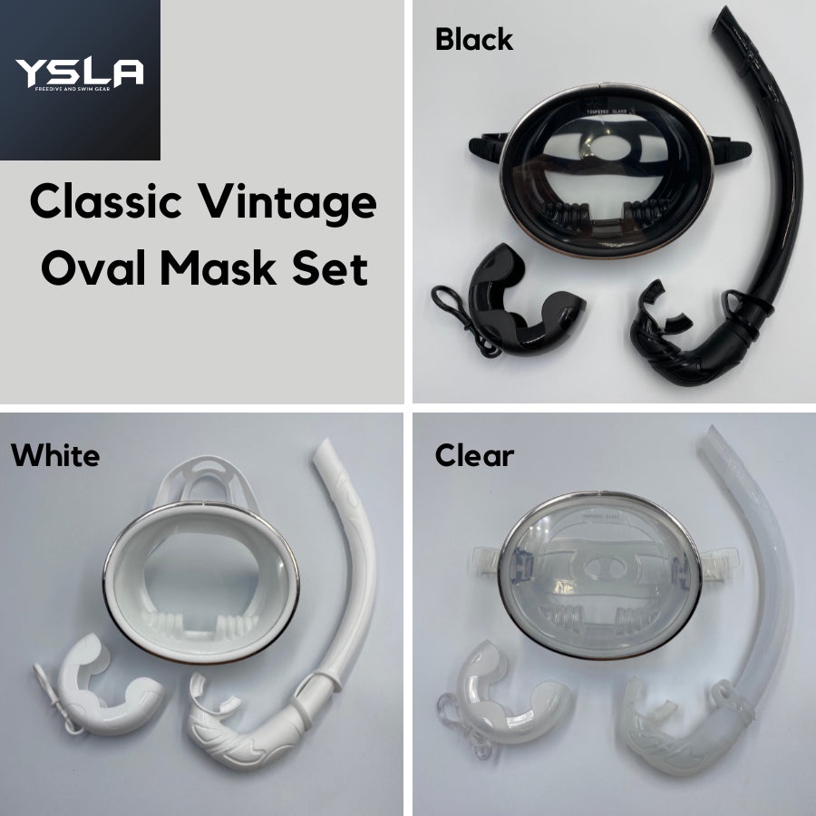 Vintage Oval Mask for Freediving Spearfishing Medium Volume Mask Set ...