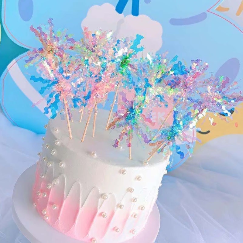 2Pcs/Set Colorful Rain Silk Series INS Style Cake Topper Birthday ...