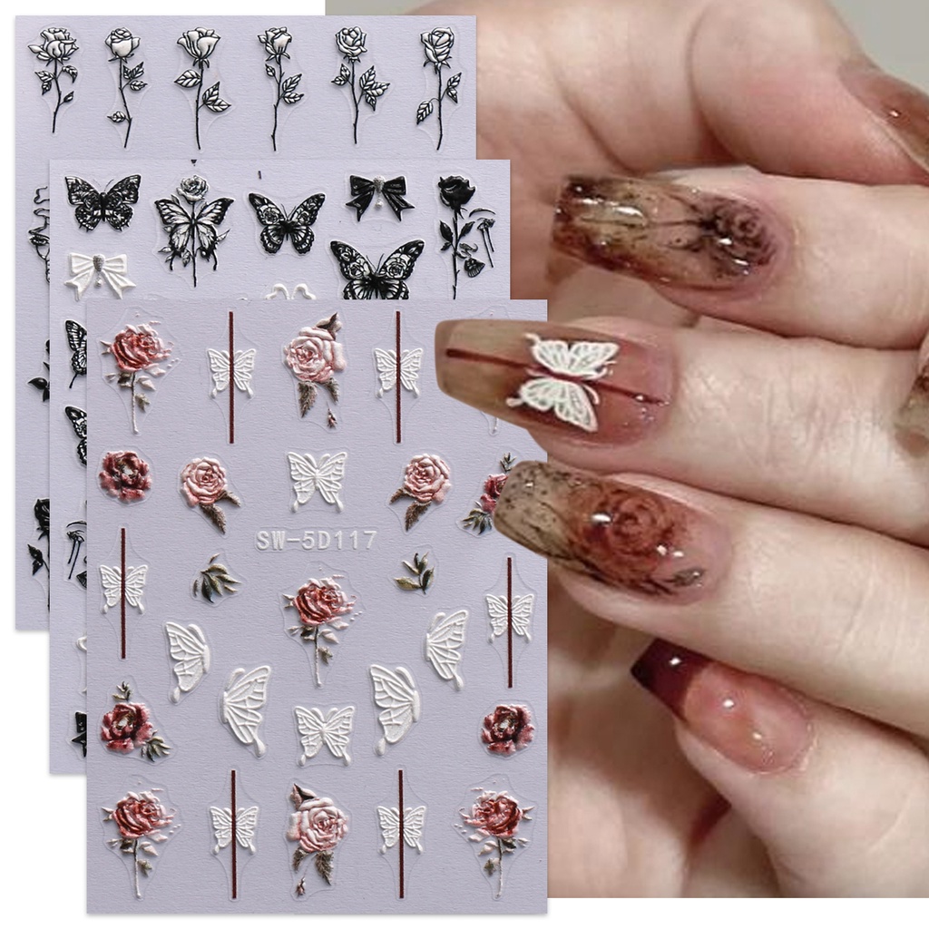 HAMA NAIL 5D Embossed Nail Art Sticker Wholesale Black and White ...