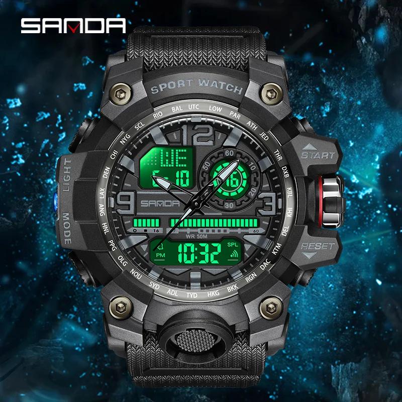 SANDA Digital Outdoor Watch Men Military Army Sport Chronograph Quartz ...