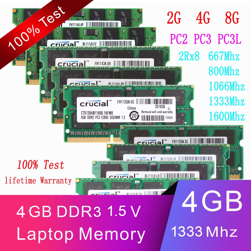 Crucial 2G 4G 8G DDR2 DDR3 DDR3L ram 667Mhz 800Mhz 1066Mhz 1333Mhz 1600Mhz PC2 PC3 PC3L 5300 ...