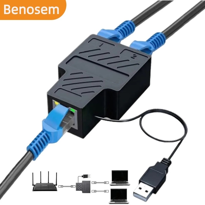 BENOSEM Ethernet Lan Splitter 1 to 2 RJ45 Adapter 100Mbps 1000Mbps RJ45 ...