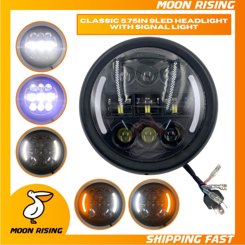 CLASSIC MOTORCYCLE HEADLIGHT 9 LED WITH SIGNAL LIGHT 5.75 INCH HARLEY ...