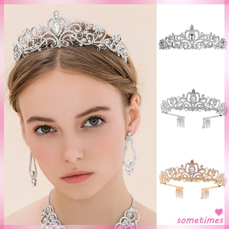 Time Imitation Crystal Crown Tiara with Comb Headband for Women Girls ...