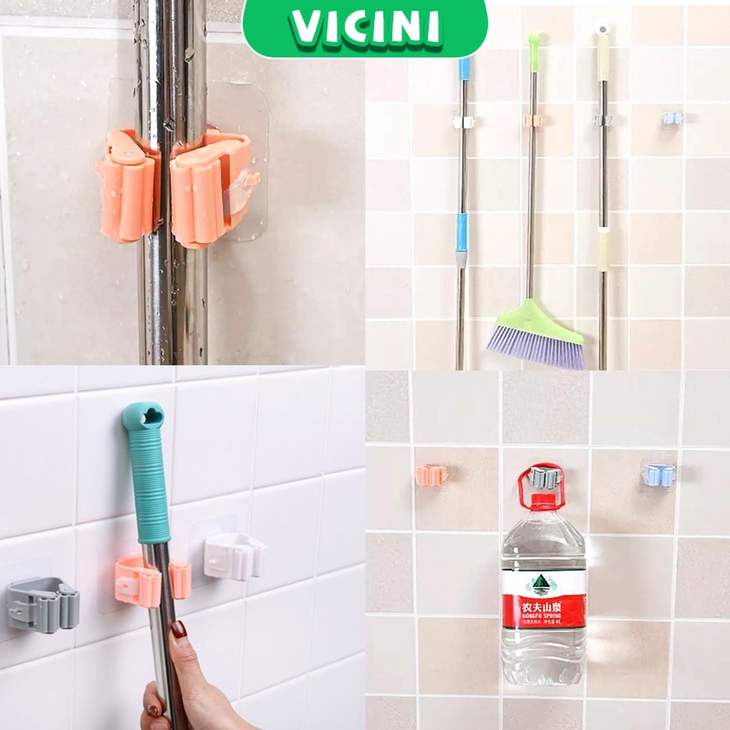 Wall Mounted Storage Rack Broom Mop Holder Self Adhesive No Drilling ...