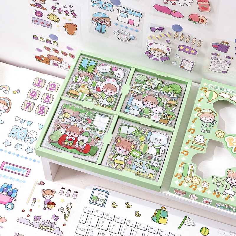 Cute Stickers 100Pcs Korean Cartoon Motif Stickers Waterproof DIY ...