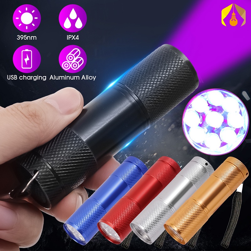 Portable Mini UV Lamp Flashlight /9 LED Torch Purple Color Flash ...