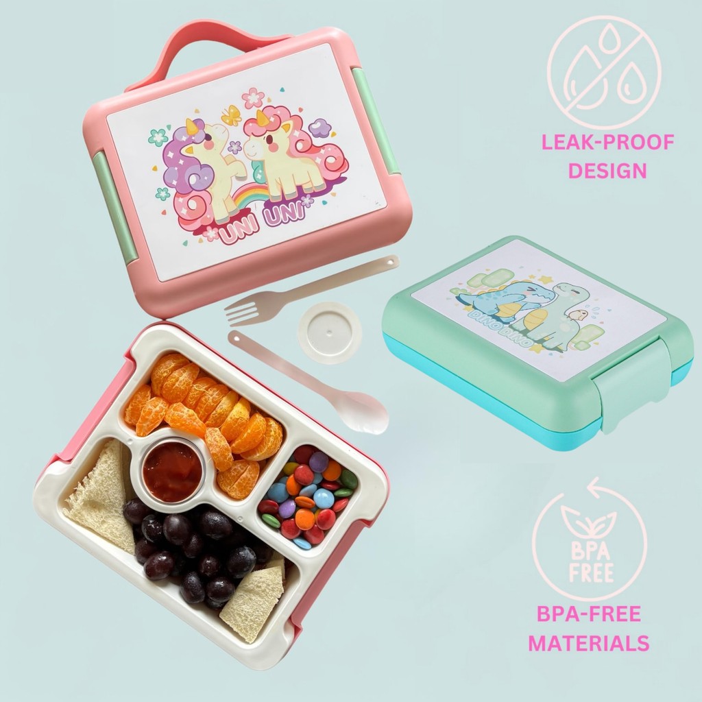 Cartoon Lunch Box for Kids With Bag Leak-Proof Lunch Box 5 Compartments ...