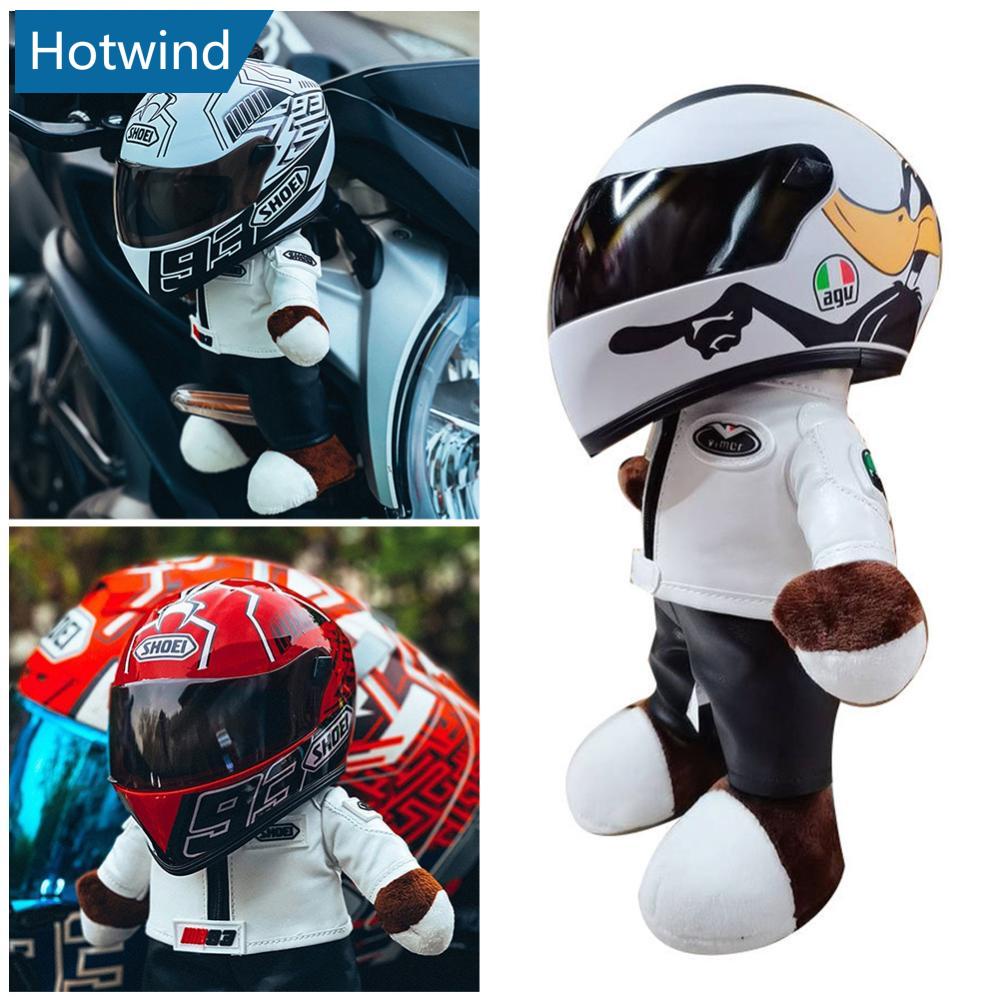HW Funny Motorcycle Bear Helmet Leather Plush Stuffed Toys Full Helmet ...