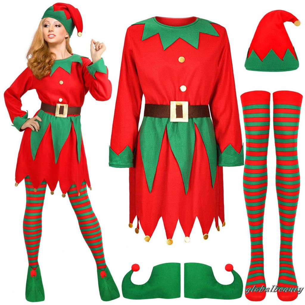 GB-4Pcs Christmas Costume Elf Cosplay for Adults/Child Long Sleeve ...