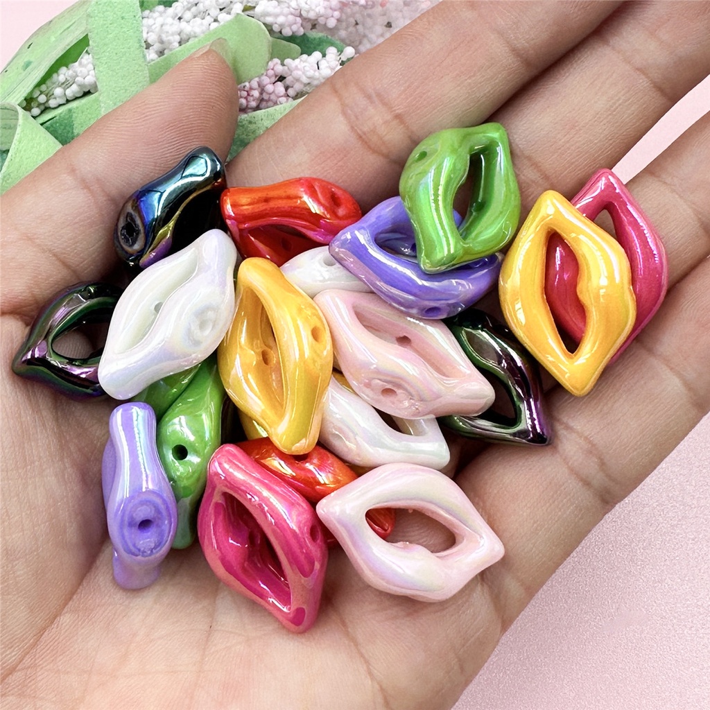 20Pcs Creative Dazzle Color Acrylic Lip Shape Beads DIY Jewelry ...