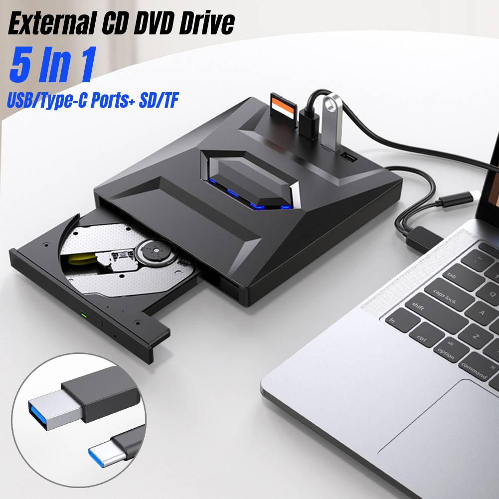 5 IN 1 USB 3.0 Type C External CD DVD RW VCD Optical Drive Burner with ...