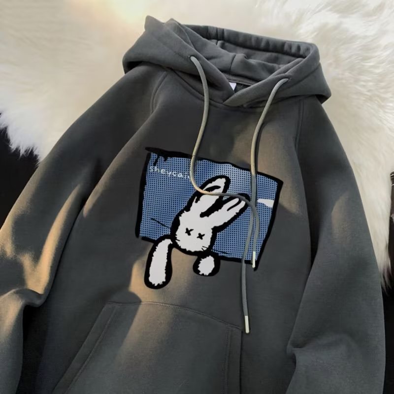 【Size M-8XL】Men Hooded Oversized Loose Cartoon Rabbit Print Hoodie ...
