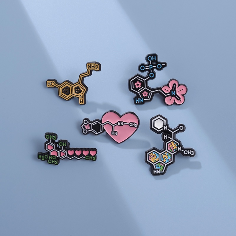 Funny Chemical Molecular Structure Enamel Pins Brooches Cartoon Science ...