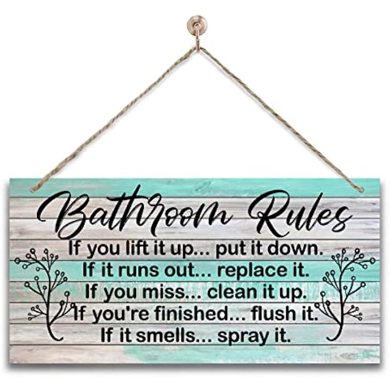 1pc Rustic Bathroom Rules Wood Decor Sign, Wood Bathroom Sign, Printed ...