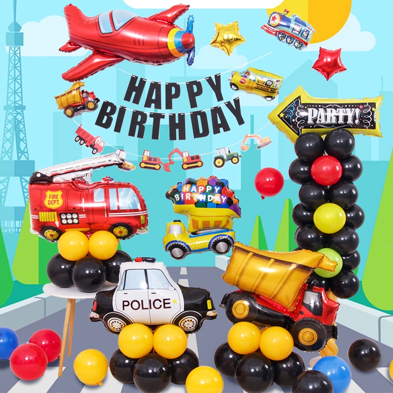 Construction Theme Engineering Vehicle Train Truck Plane Foil Balloon ...