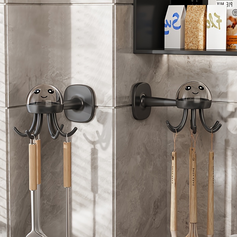 Kitchen Cook Tools Storage Rack Octopus Rotatable Hook Nail Free ...