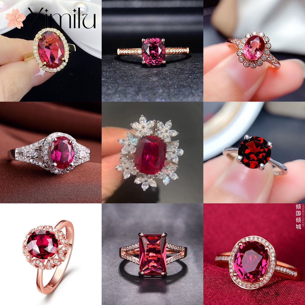 ⭐ Original Multi-Style Red Series Adjustable Temperament Oval Rose Red Diamond Ring Female Ruby ...