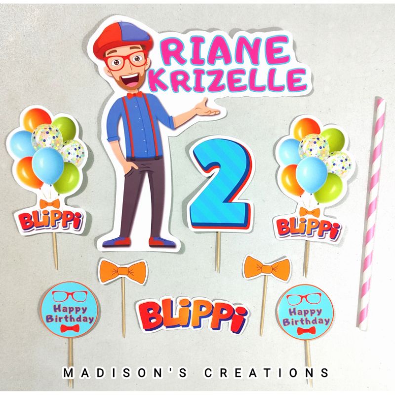 Blippi Big Cake Topper/Cake Banner & Cupcake Toppers (Personalize; Big ...