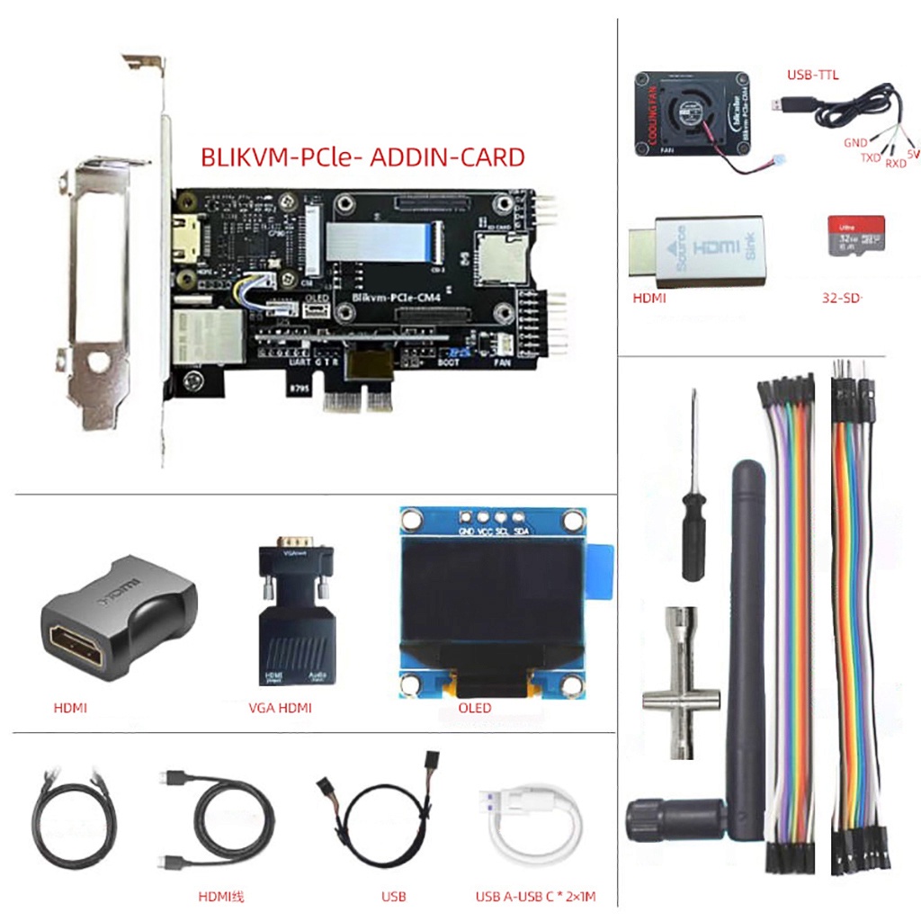 BLiKVM PCIe "KVM over IP" for Raspberry Pi RPi CM4 Remote Control O & M Server with OLED PoE ...