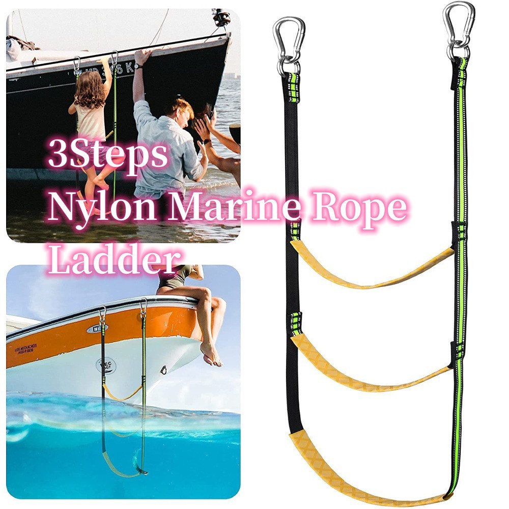 3Steps Foldable Nylon Marine Rope Ladder Stainless Steel Hook Boat Rope ...