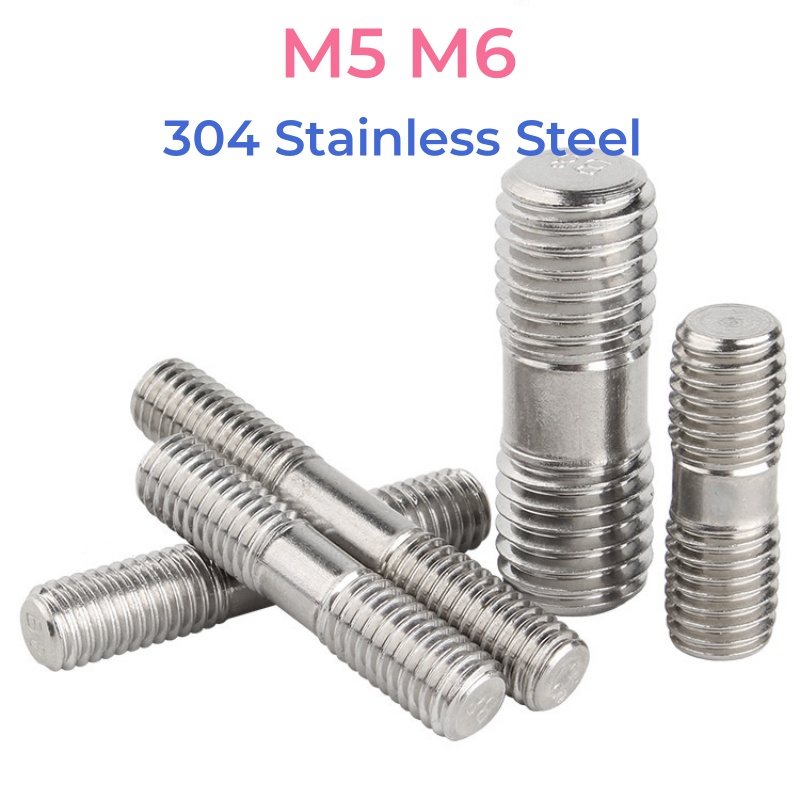 304 Stainless Steel Double End Thread Rod Stud Screw Bolt M5 M6 Rod Tooth Stick Headless Stud ...