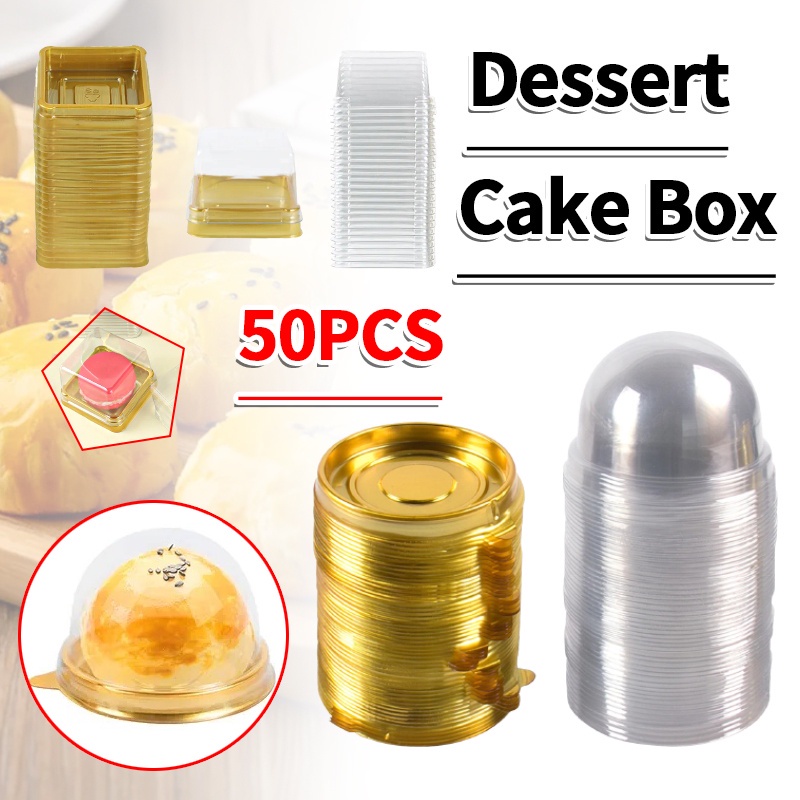 50PCS Clear Plastic Mini Cupcake Container, Mooncake Boxes Muffin Pod ...