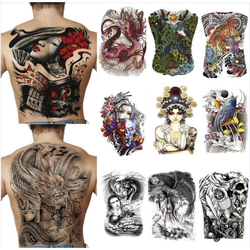 Waterproof Temporary Men Tattoos Tattoo Full Back Large Tattoo Fake ...