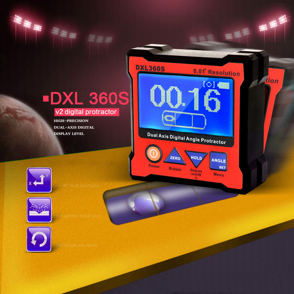 DXL360/DXL360S Dual Axis Digital Angle Protractor with 5 Side Magnetic ...
