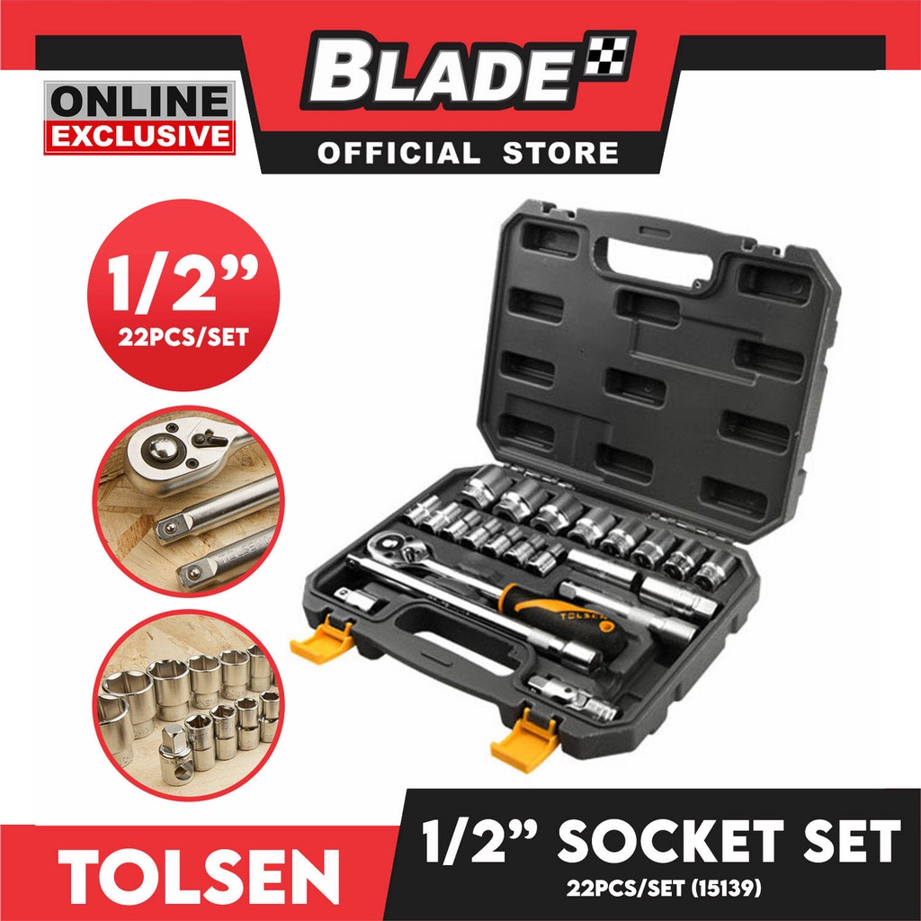 Tolsen 22pcs 1/2" Socket Set With Durable Storage Case 15139 | Shopee Philippines