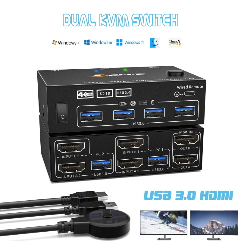 Dual Channel KVM Switch USB 3.0 HDMI 2X2 Switch Multiple Computer Host ...
