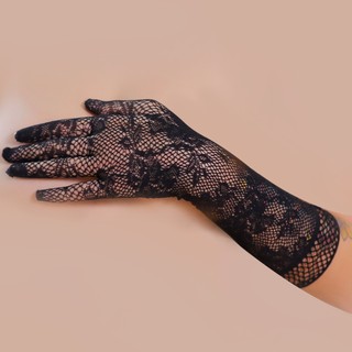 Women Sexy Stretch Lace Prom Gloves Mesh Jacquard Finger Wedding Gloves ...