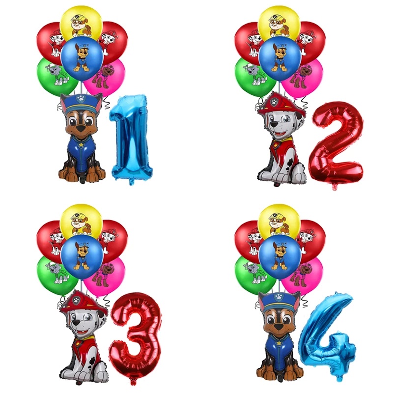 Paw Patrol Balloon Birthday Decoration Set 32Inch 0-9th Number Marshall Chase Foil Balloons Paw ...