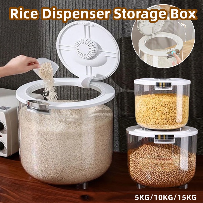 5KG-15kg Kitchen Rice Dispenser and Storage with Measuring Cup Sealed ...