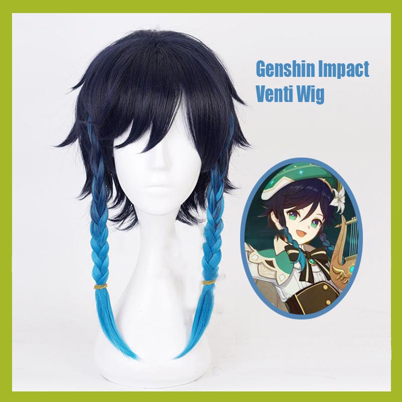 Genshin Impact Venti Cosplay Unisex Blue Wig Cosplay Anime Cosplay ...