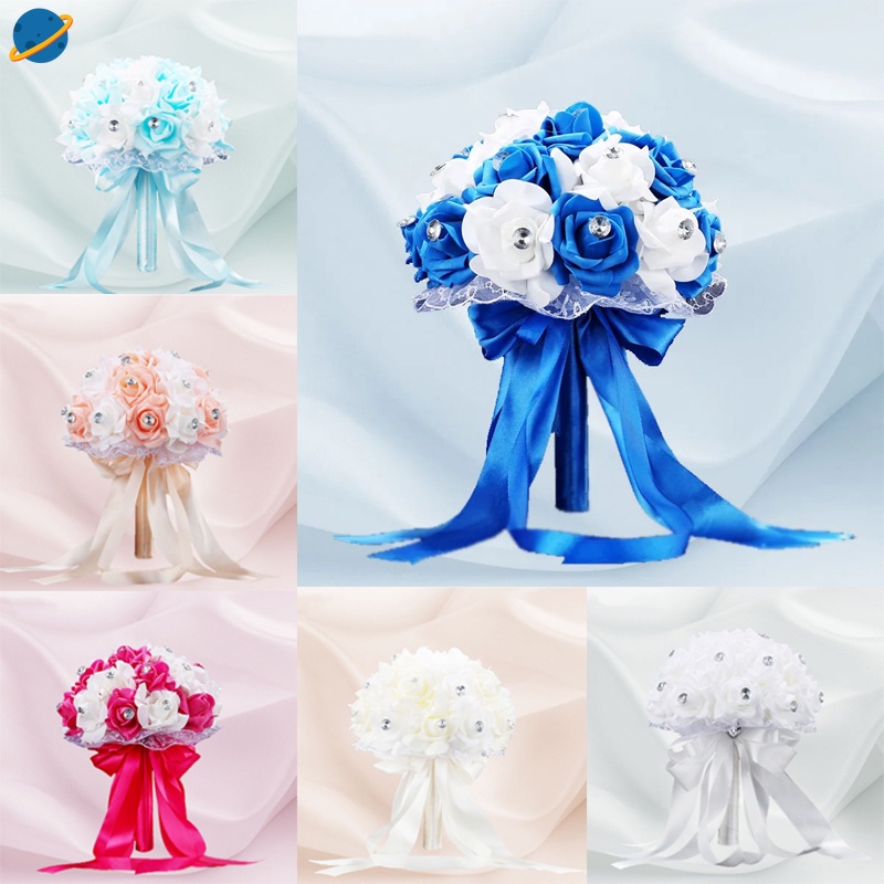 Vivid Bridal Holding Flower Romantic Silk Bouquet Artificial Rose ...