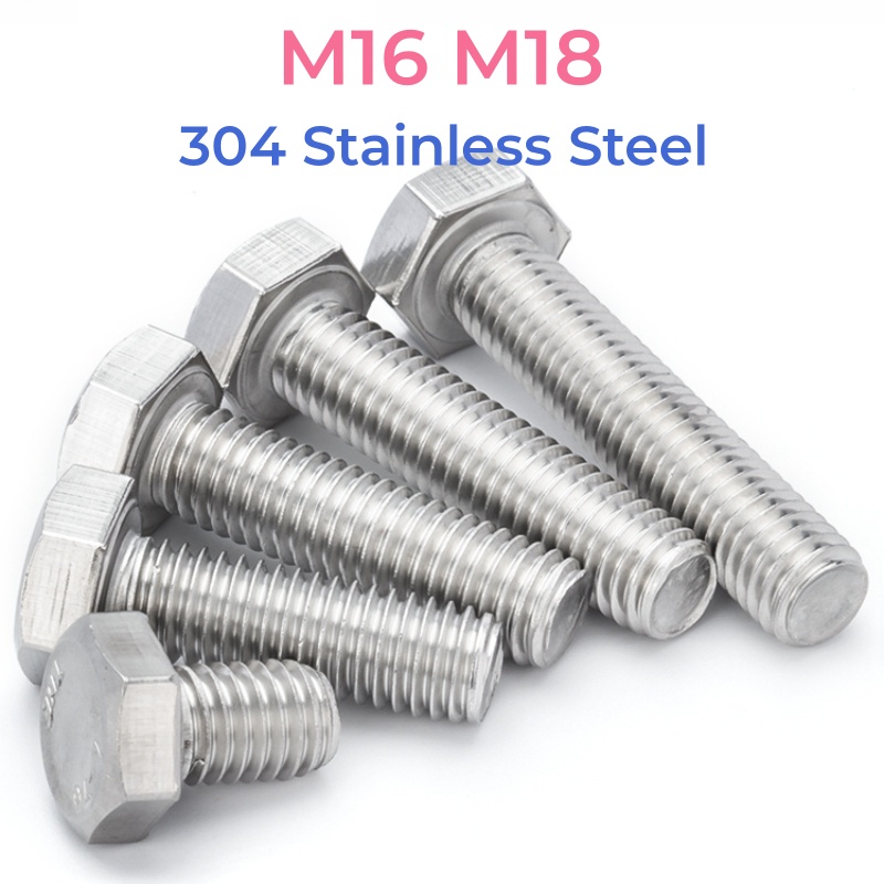 304 Stainless Steel External Hex Hexagon Head Screws M16 M18 Full ...
