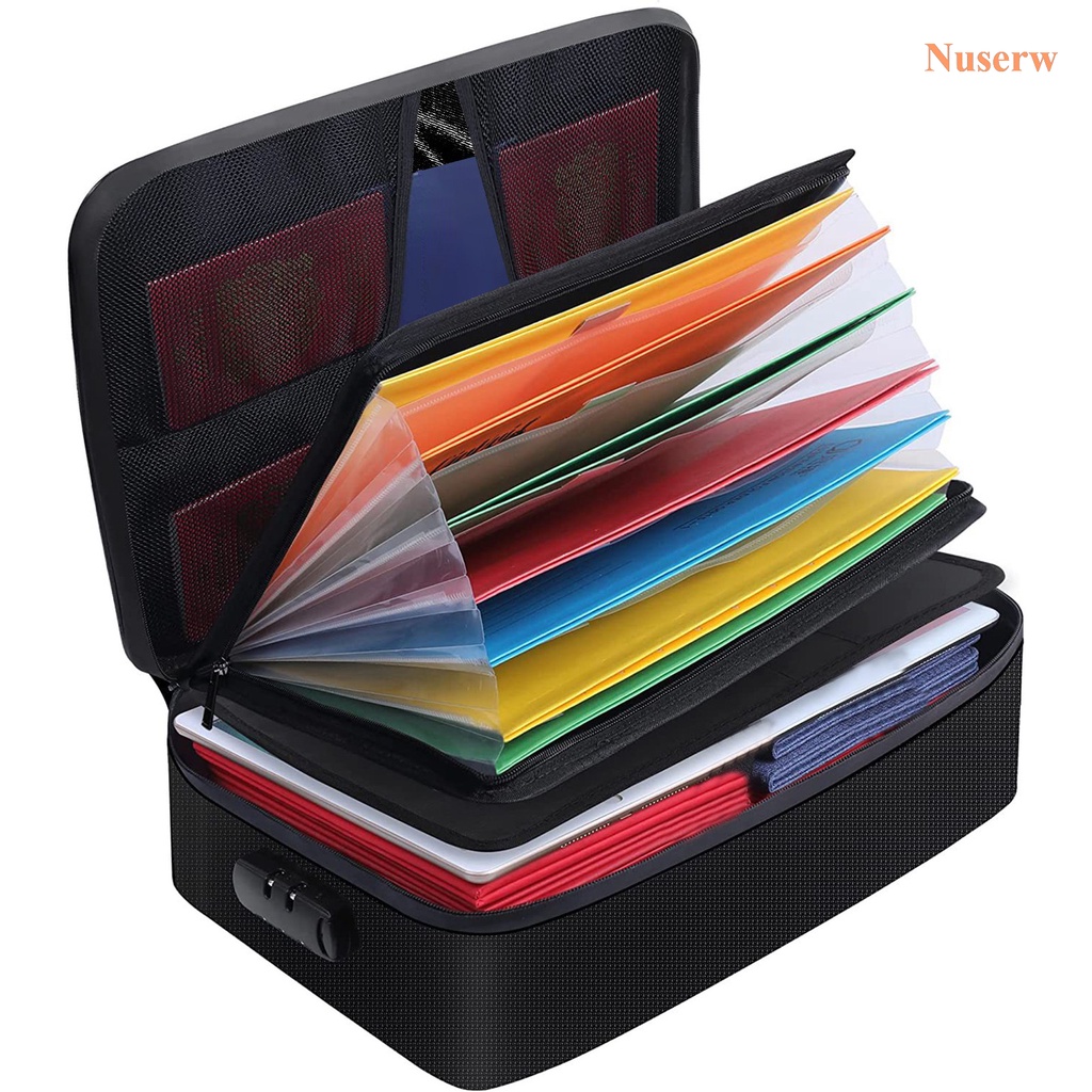 NUSERW Fireproof Document Bag with Lock Storage Box with 7 Compartments ...