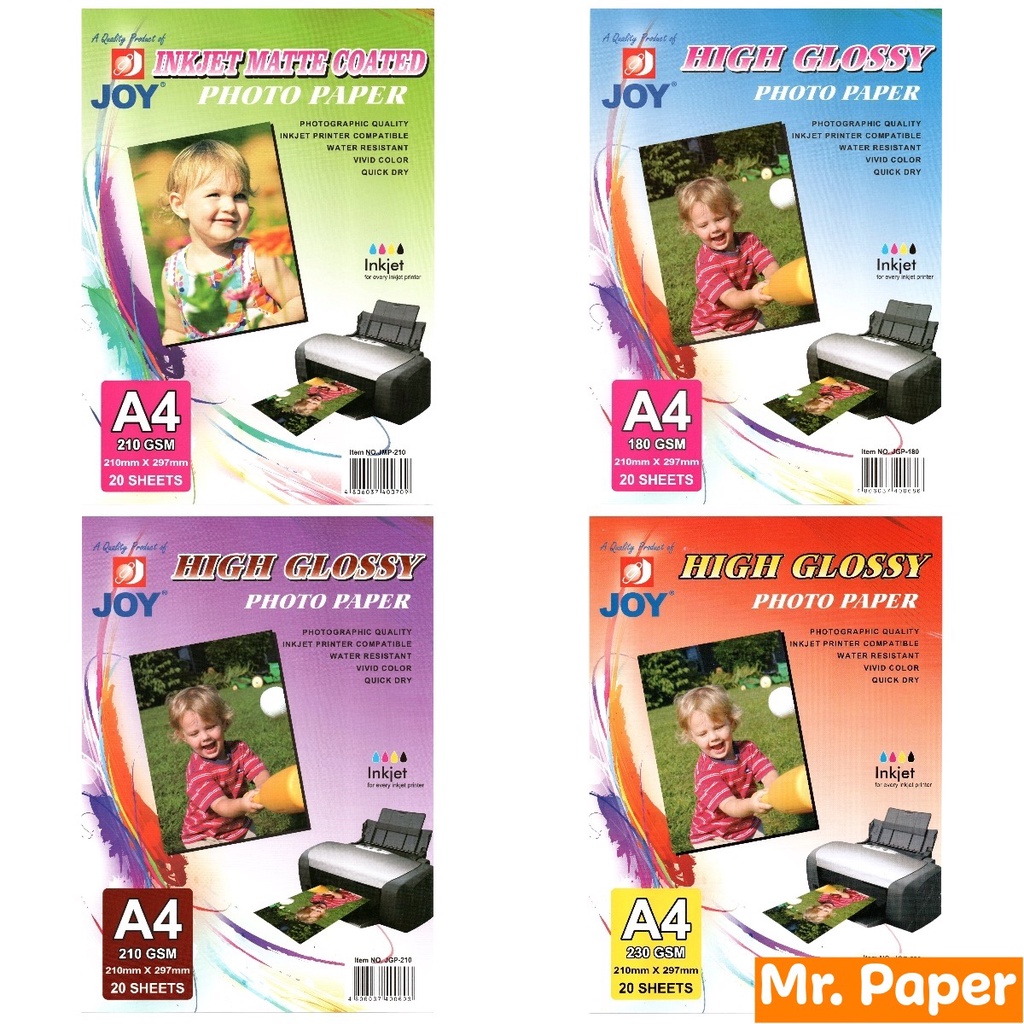 Joy Photo Paper | Matte Glossy | 180 210 230 gsm | 20 Sheets | Mr ...