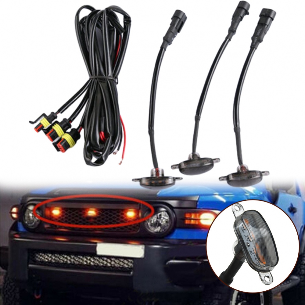 3Pcs 4LED Car Grid Light Small Yellow Lamps Grille Middle Mesh Light ...