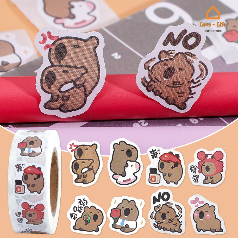 500Pcs/Roll Kawaii Loppy Little Beaver Stickers Capybara Cartoon ...