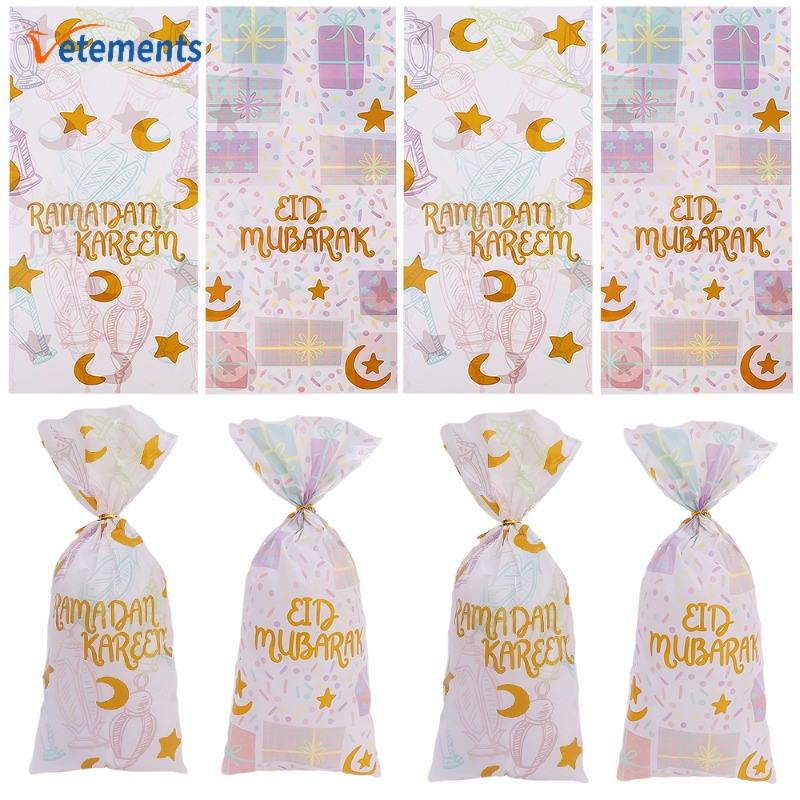 50Pcs Islamic Mosque Moon Star Pattern Plastic Bags Eid Mubarak Cookie ...