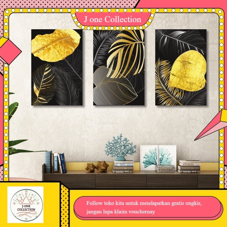 Black Gold Leaf MDF Poster Wall Decoration 20x30 cm Home Wall Decor ...