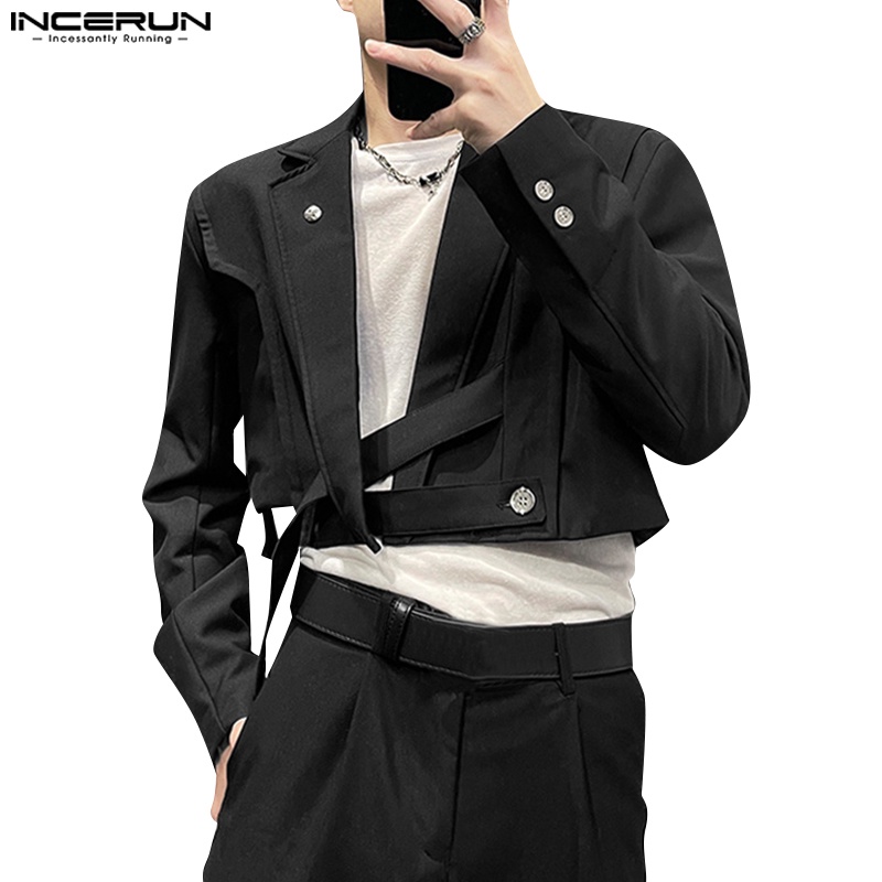 INCERUN Men's Adjustable Diagonal Buckle Deconstructed Truncated Suit ...