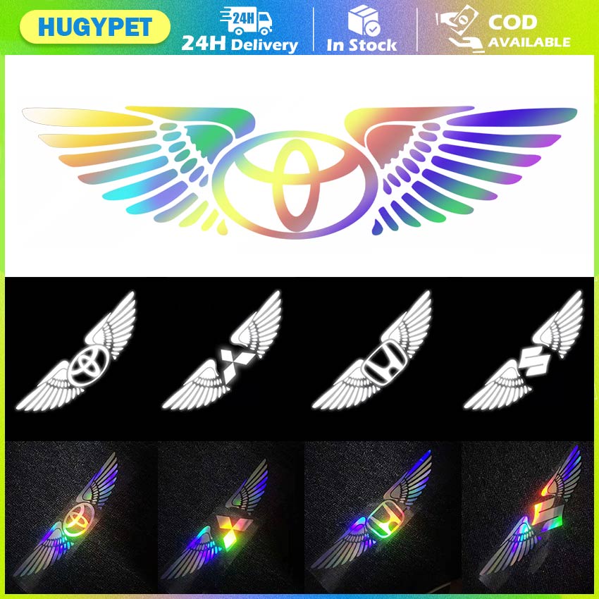 Reflective Colorful Angel Wings Laser Car Stickers Six-pointed Star ...