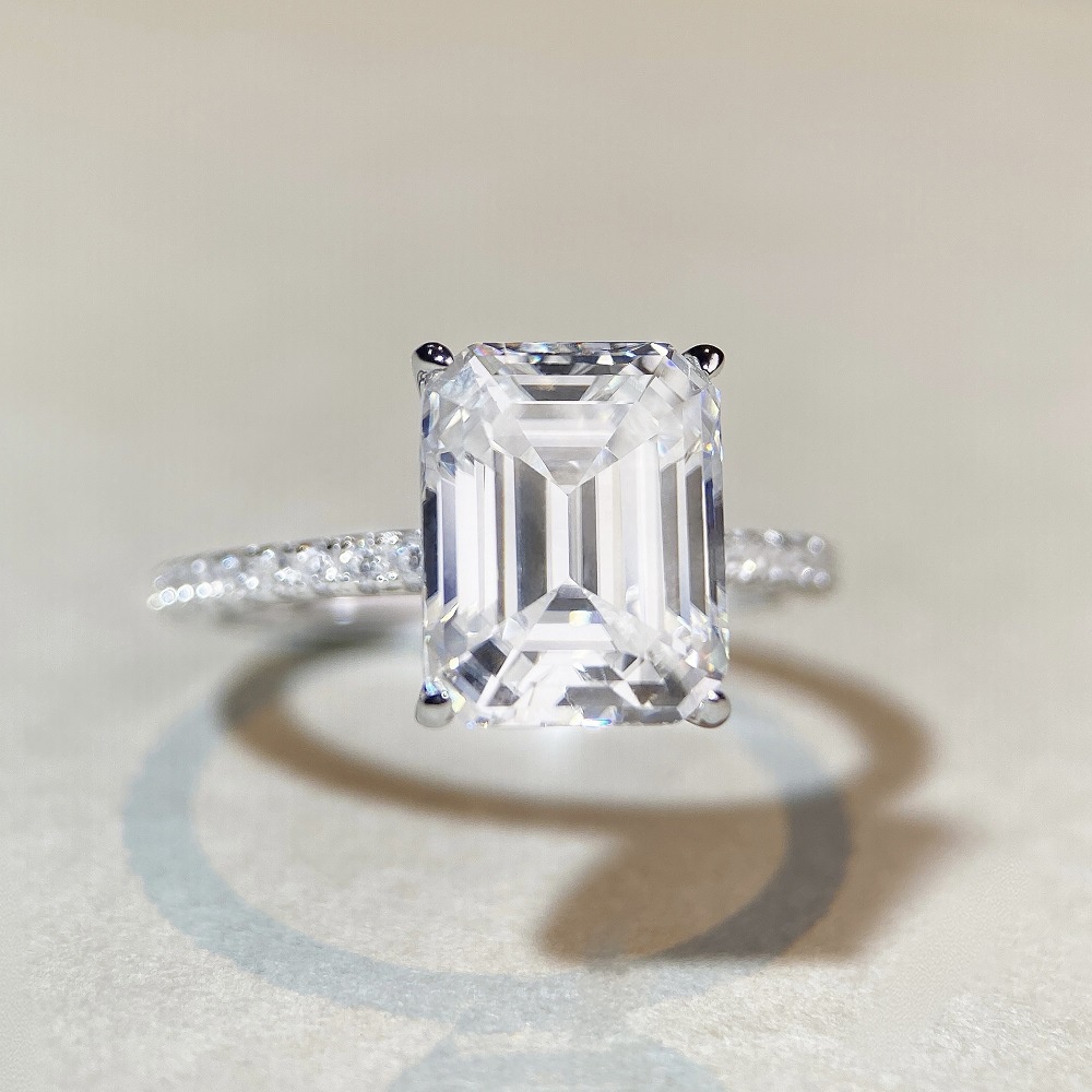 Real Moissanite 4ct Four-prong Emerald Cut Radiant Cut White D Ring In ...