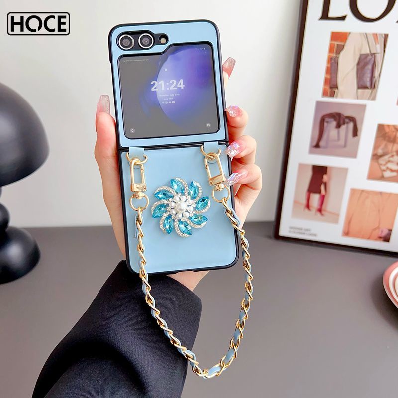 HOCE ZFlip5 with Screen Film 3D Shiny Crystal Lotus Flower Phone Case for Samsung Galaxy Z Flip ...