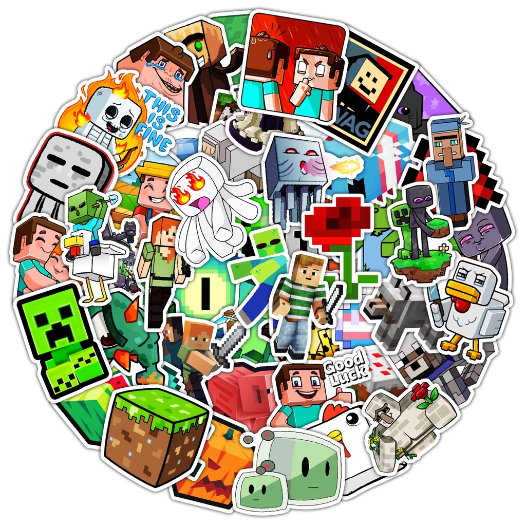 50 Sheets Minecraft Graffiti Stickers Decoration Computer Mobile Phone ...