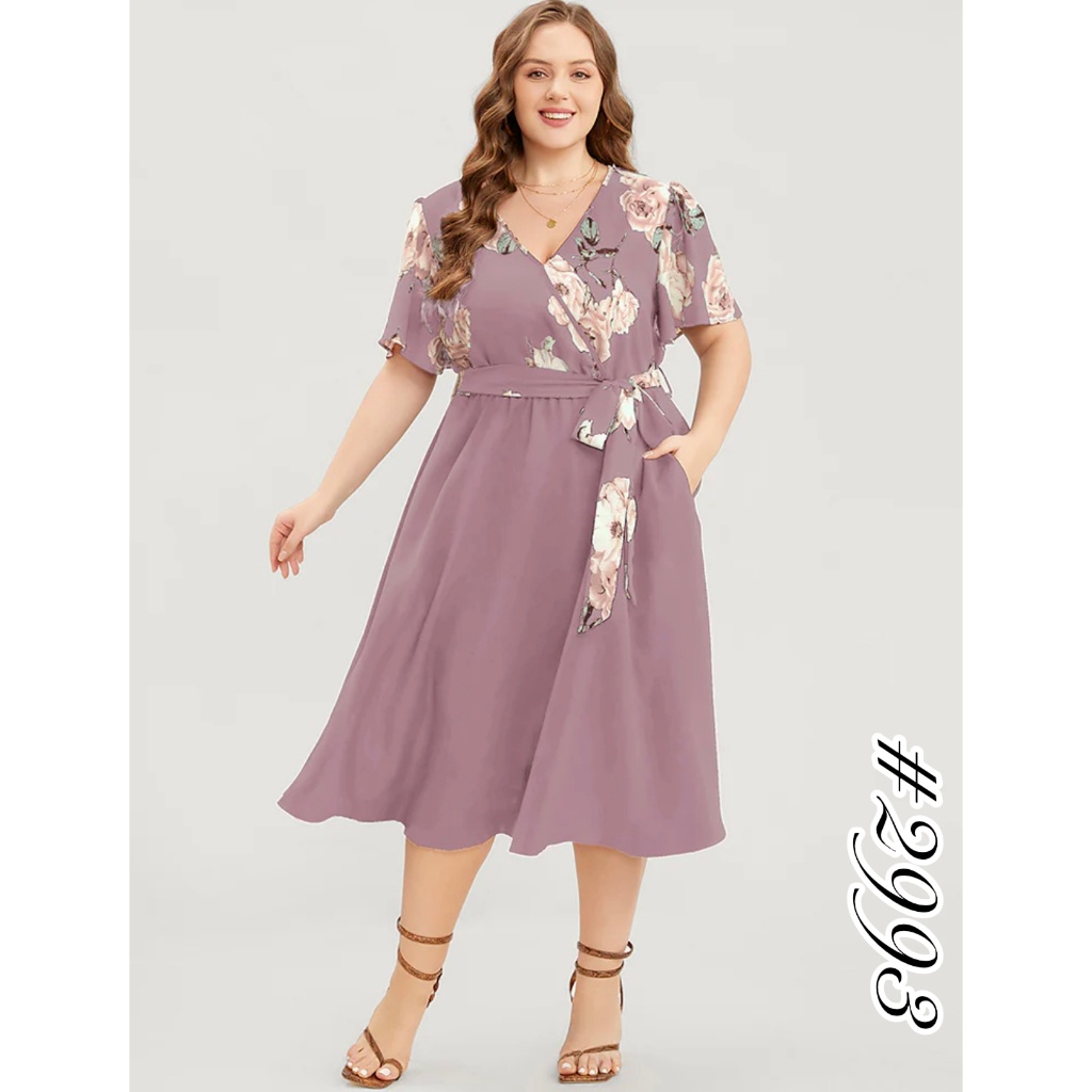 Plus Size Dress Women Patchwork Loose Floral Print Half Sleeve V Neck